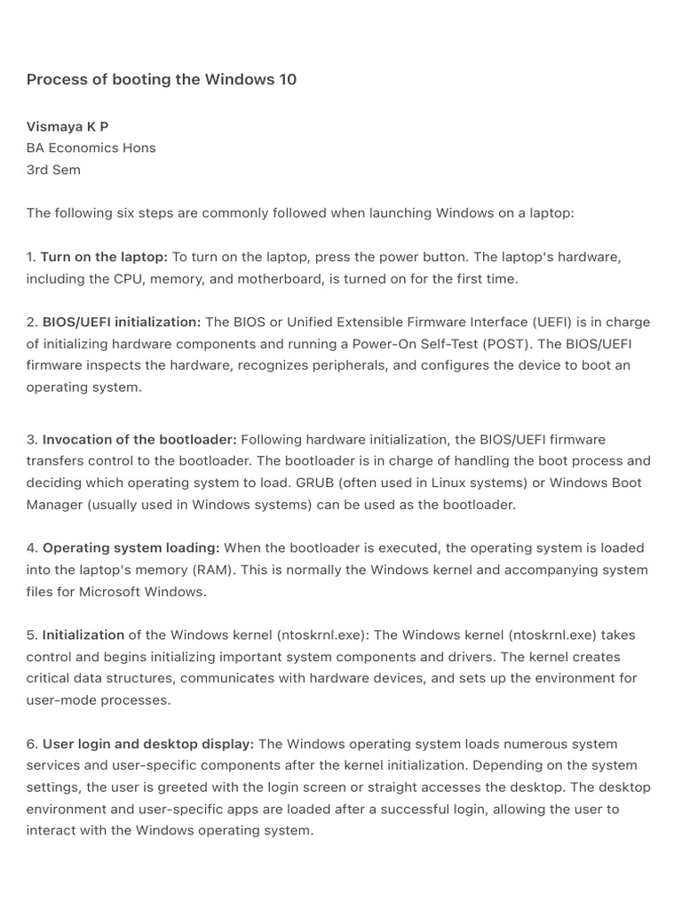 Windows 10 Boot Process Guide | PDF
