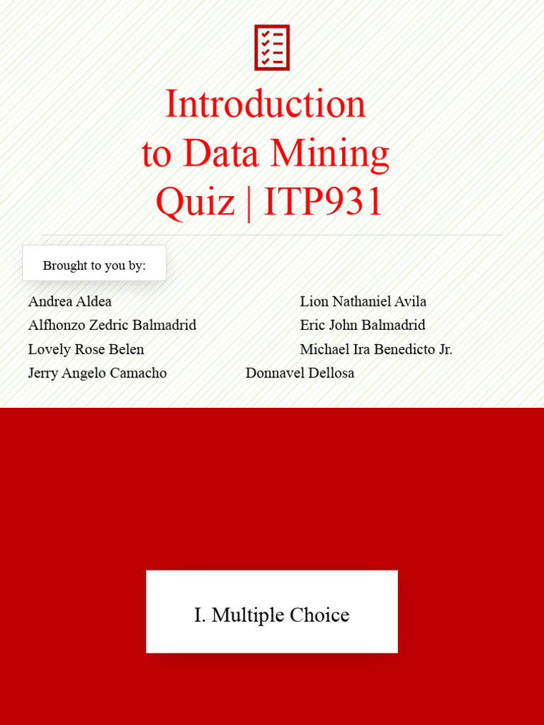 Introduction To Data Mining Quiz With Design | PDF | Data Mining | Mining