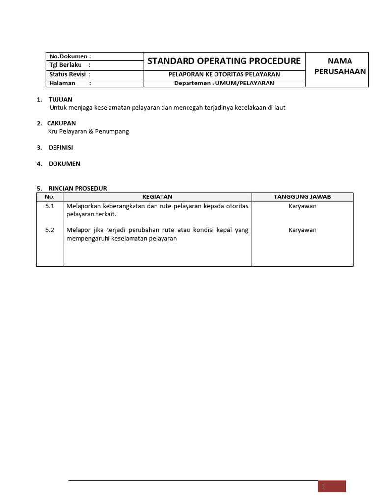 Sop Pelaporan Ke Otoritas Pelayaran | PDF
