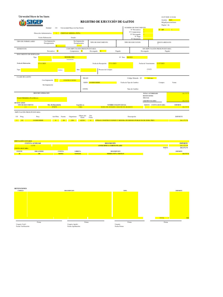 1.1 Formato c31 - Cambio de Imputacion | PDF | Dinero | Economias