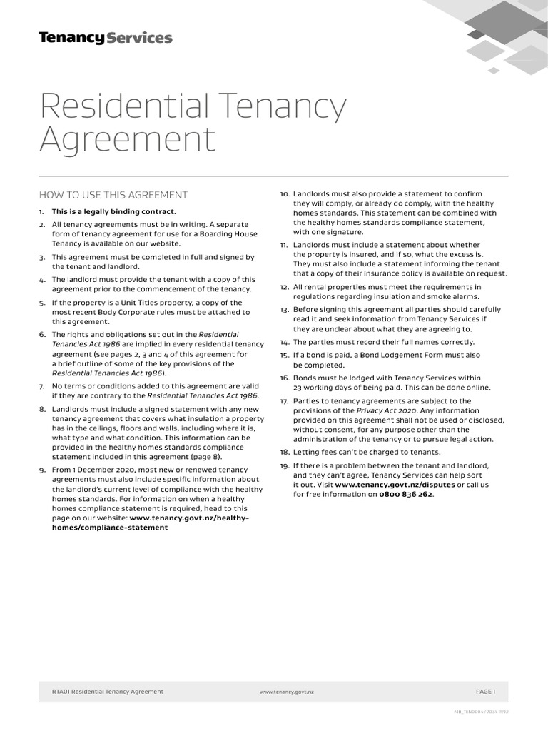 Residential Tenancy Agreement Guidelines | PDF | Leasehold Estate ...
