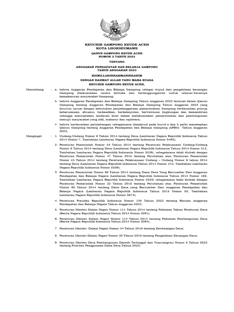 Qanun APBG 2023 | PDF