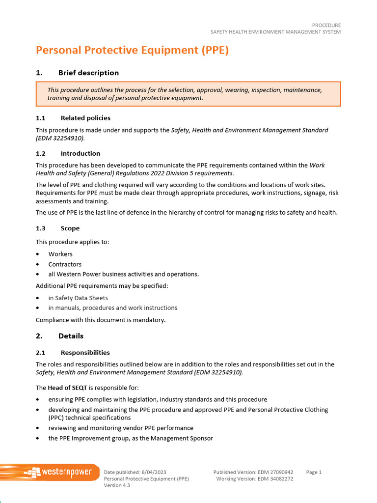 Ppe Procedure | PDF | Personal Protective Equipment | Occupational ...
