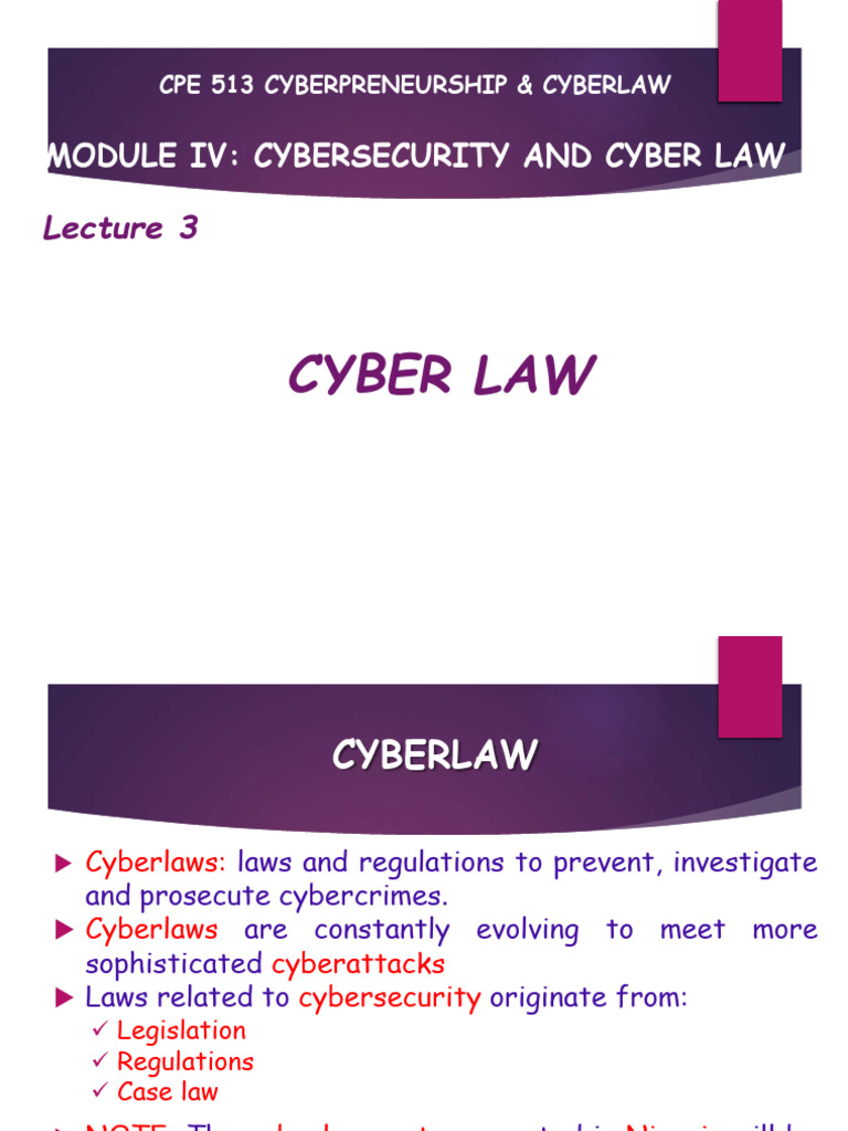 CPE 513 Module 3 - Cyber Law | PDF | Computer Security | Security CPE 513 Module 3 - Cyber Law | PDF | Computer Security | Security