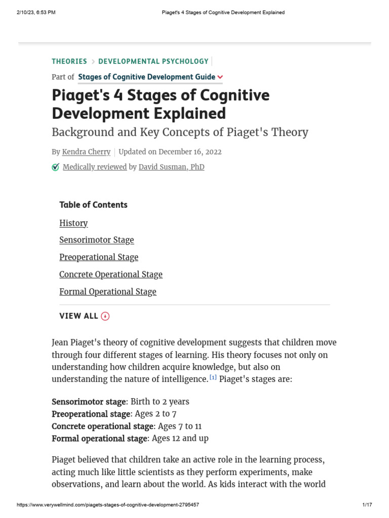 Piaget's 4 Stages of Cognitive Development Explained | Download Free PDF | Cognitive Development ...