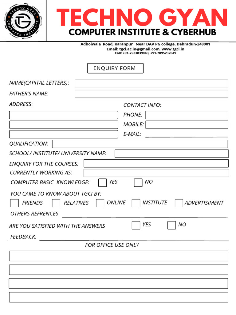 Enquiry Form Tgci | PDF
