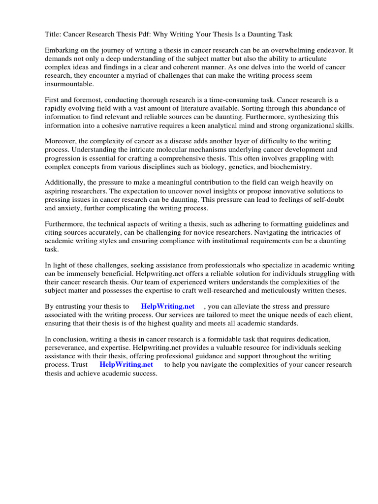 Cancer Research Thesis PDF | PDF