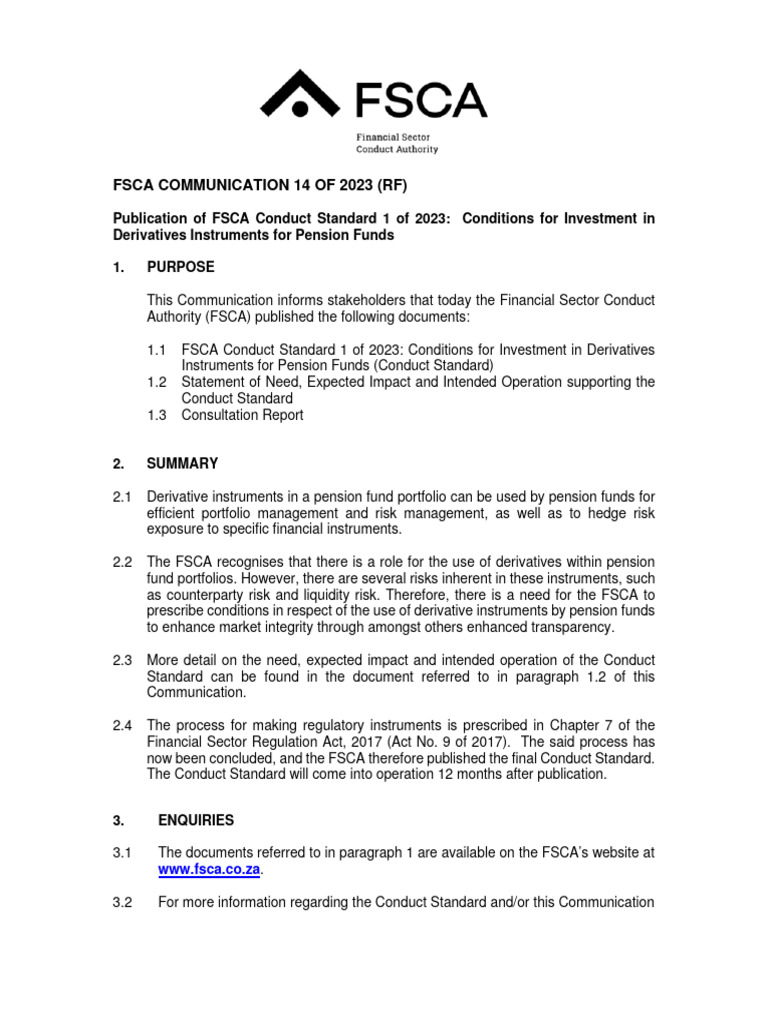 FSCA Conduct Standard on Derivatives 2023 | PDF