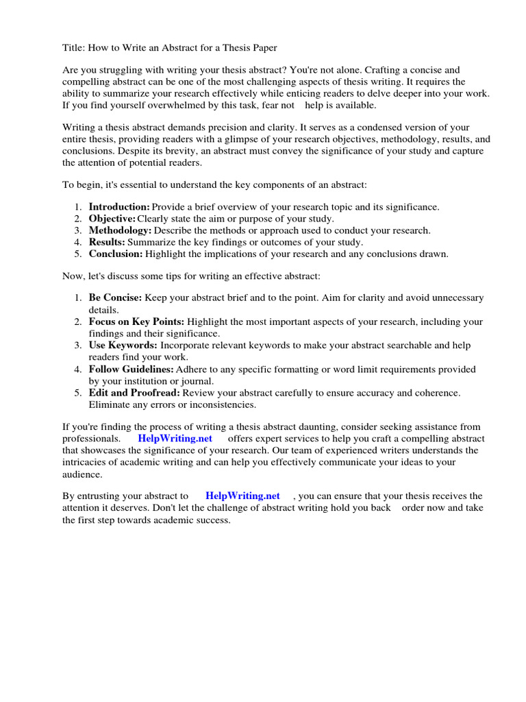 How To Write Abstract For Thesis Paper Pdf Thesis Abstract Summary
