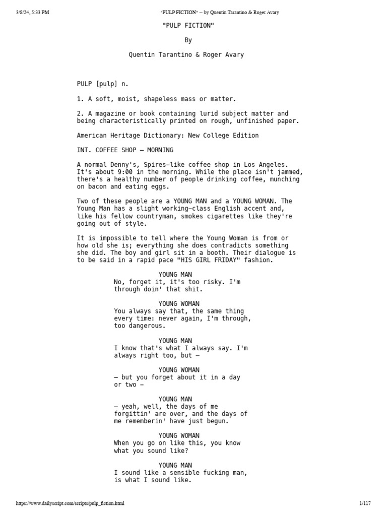 PULP FICTION - by Quentin Tarantino & Roger Avary | PDF | Pulp Fiction