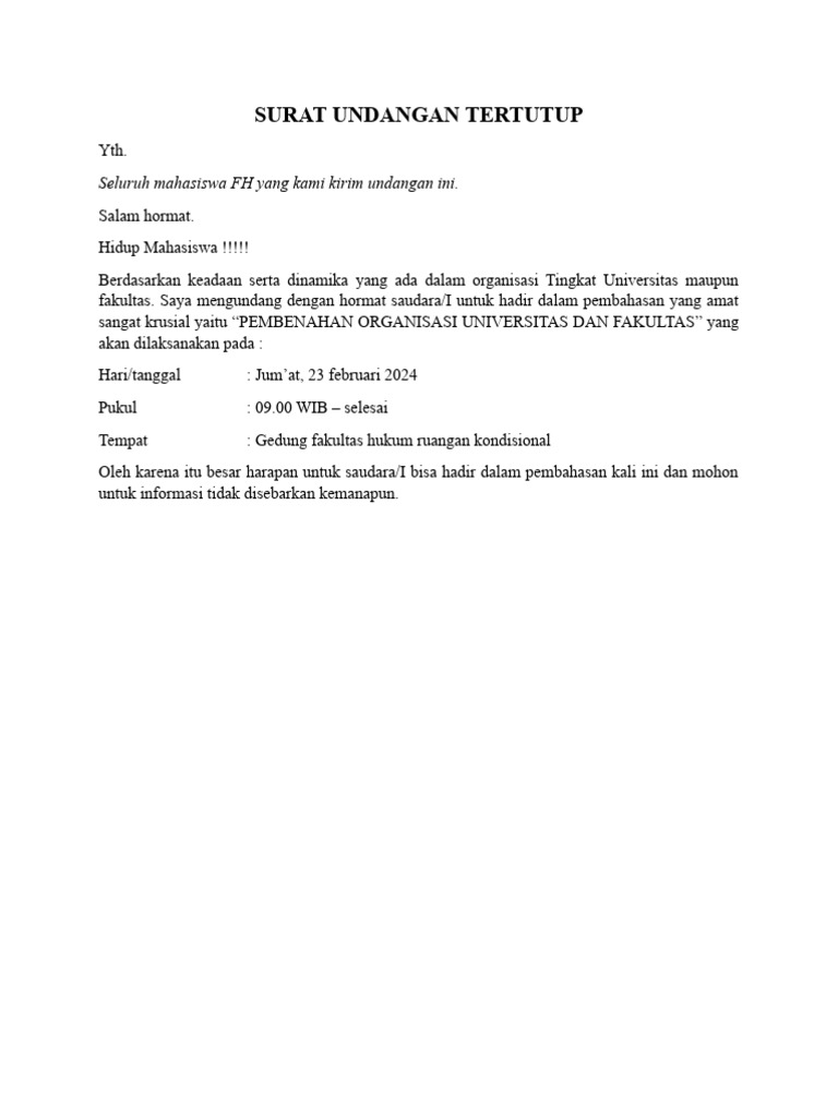 Surat Undangan Tertutup | PDF