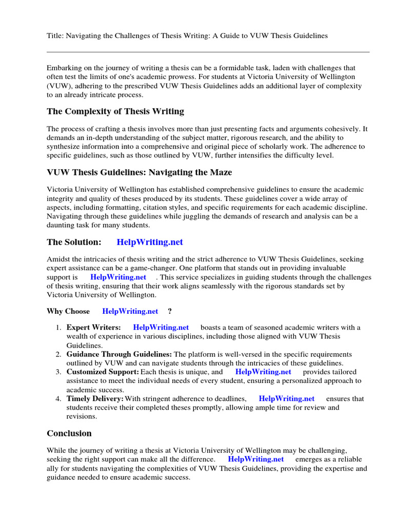 Vuw Thesis Guidelines | PDF | Thesis | Information