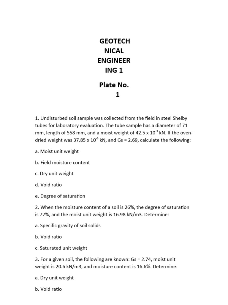 PLATE No. 1 GEOTECHNICAL ENGINEERING 1 | PDF | Science & Mathematics