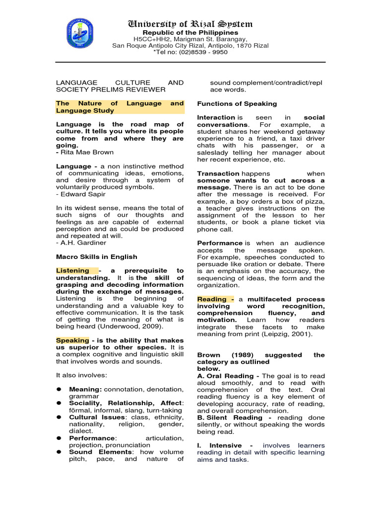 Lcs Prelims Reviwer 3 | PDF | Linguistics | Language Acquisition