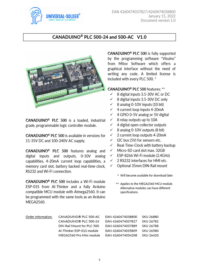 Manual CANADUINO PLC 500 | PDF | Programmable Logic Controller | Power Supply
