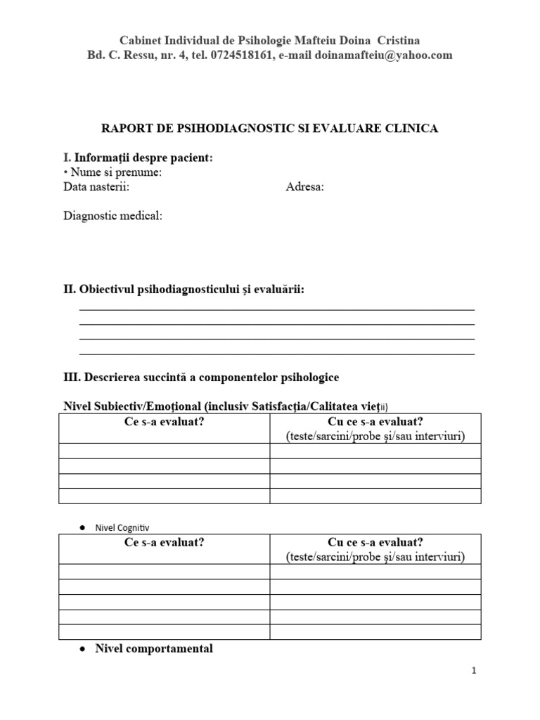 Model Raport Final Psihodiagnostic | PDF