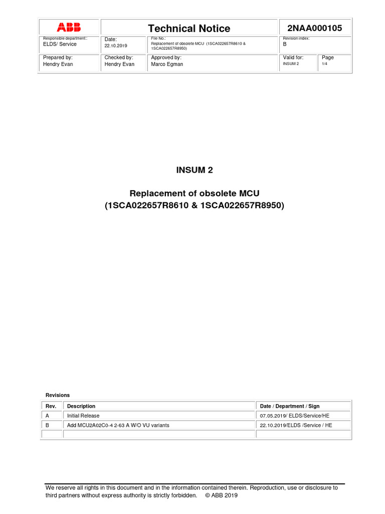 2NAA000105 - B Replacement of Obsolete INSUM 2 MCU | PDF