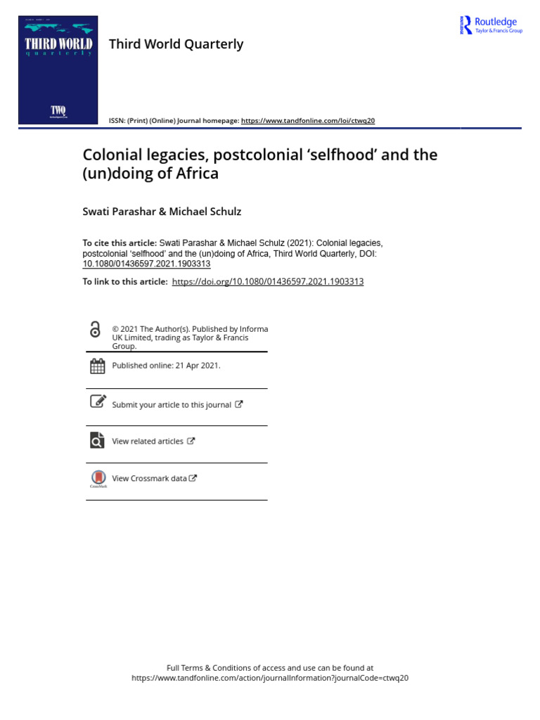 Colonial Legacies Postcolonial Selfhood and The | PDF
