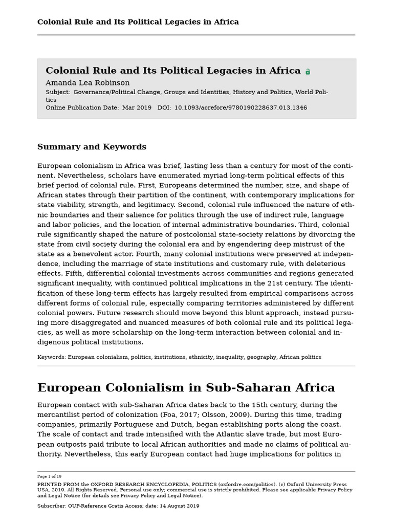 African Colonial Legacies Analyzed | PDF | Colonialism | Africa