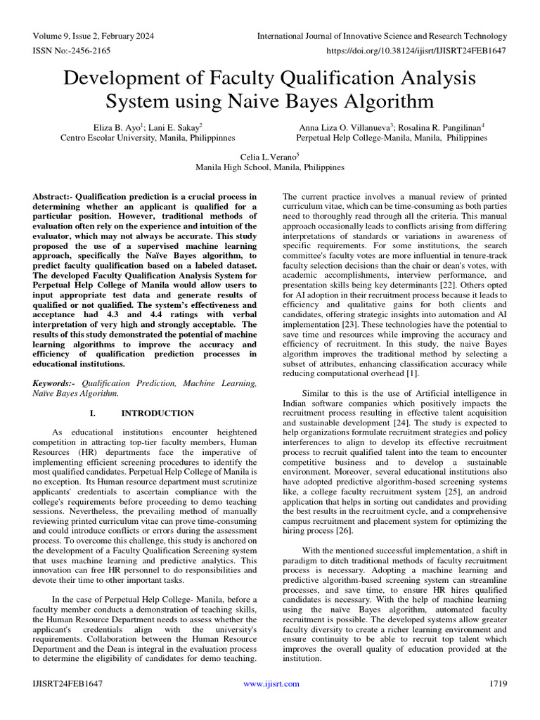 Development of Faculty Qualification Analysis System Using Naive Bayes Algorithm | Download Free ...