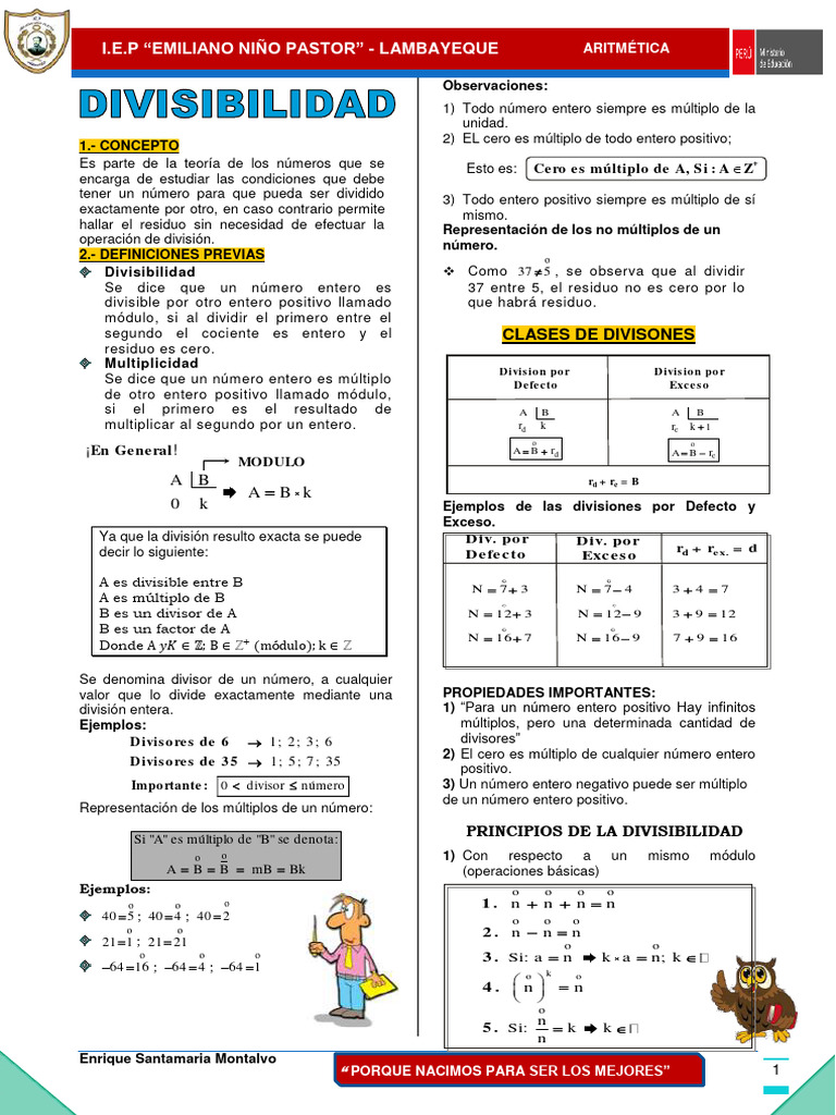 Propiedades y Criterios de Divisibilidad | PDF | División (Matemáticas ...