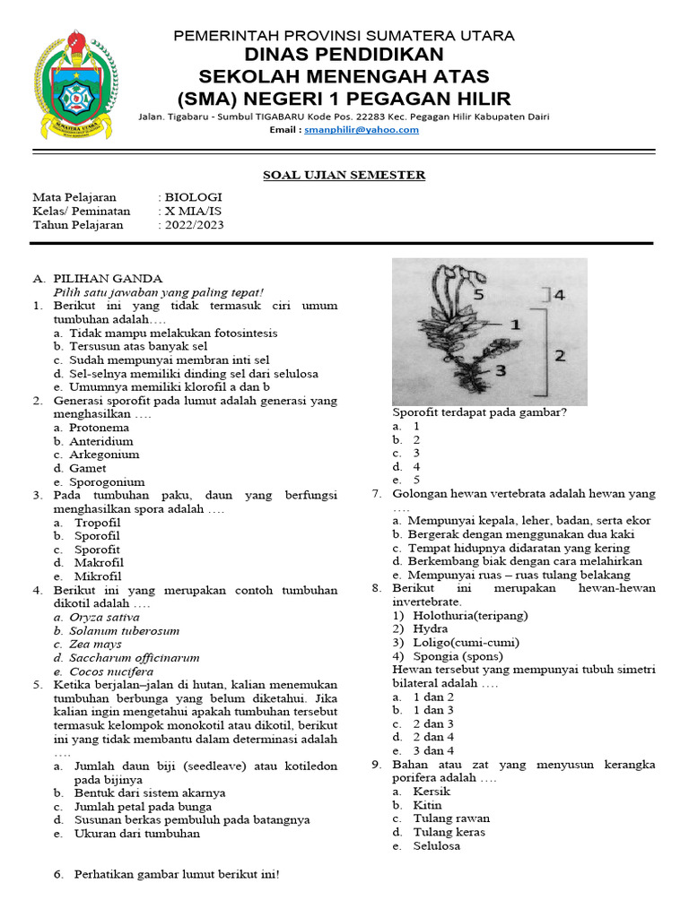 Soal Pat X Biologi 2022 Sem Genap | PDF