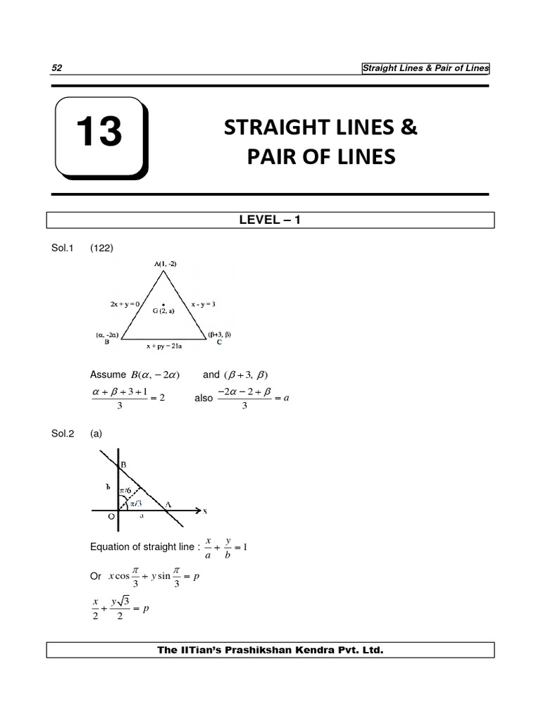 Straight Lines & Pair of Lines Workbook | PDF | Triangle Geometry ...