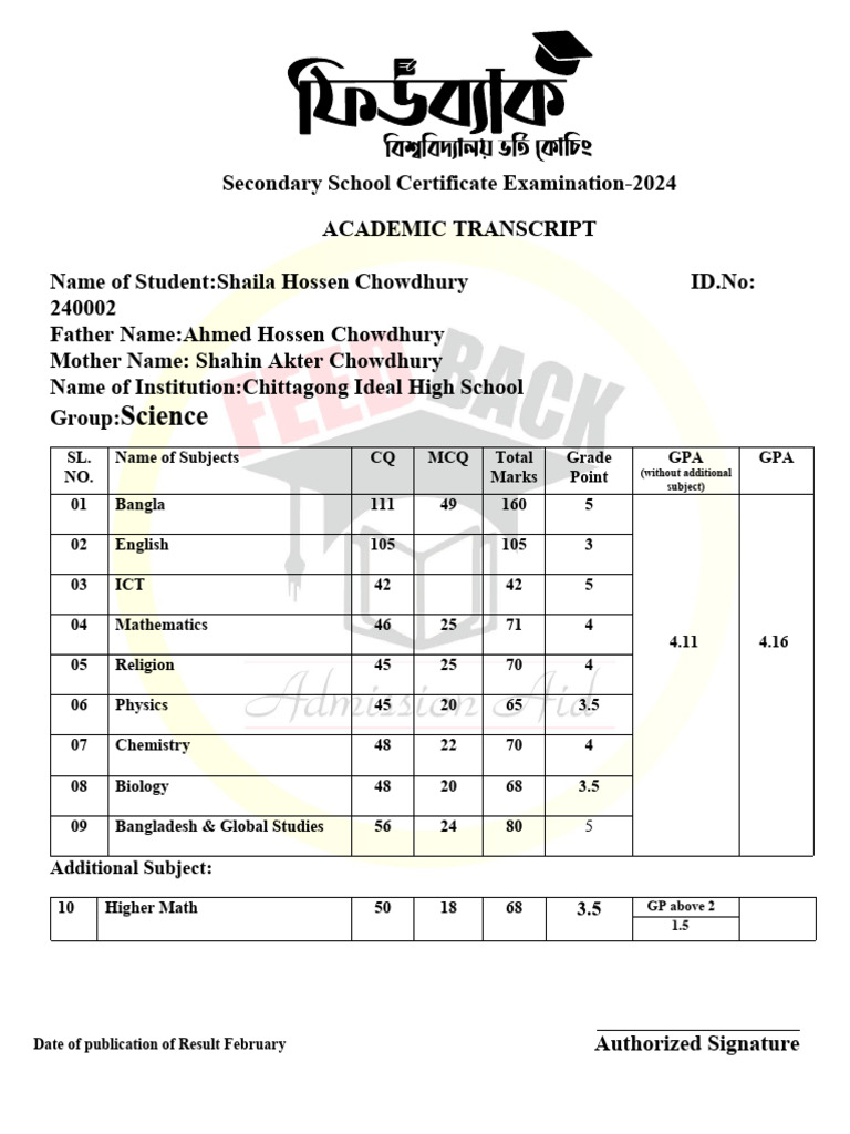 HSC Result Card | Download Free PDF | Bangladesh