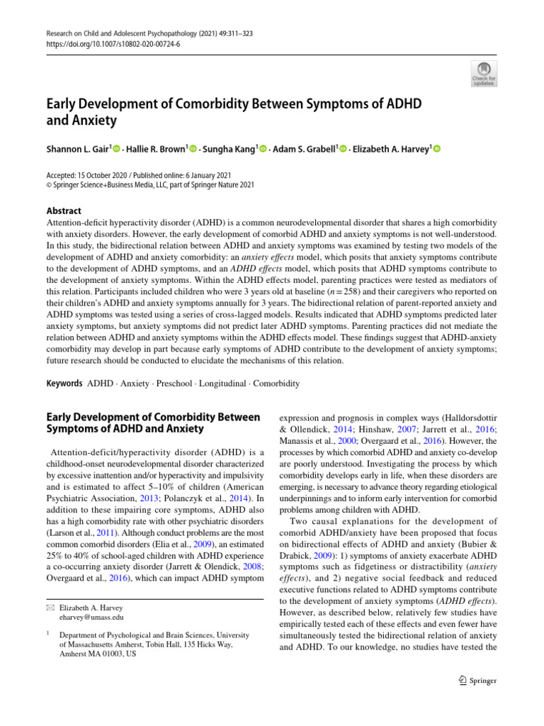 ADHD and Anxiety Comorbidity in Children | PDF
