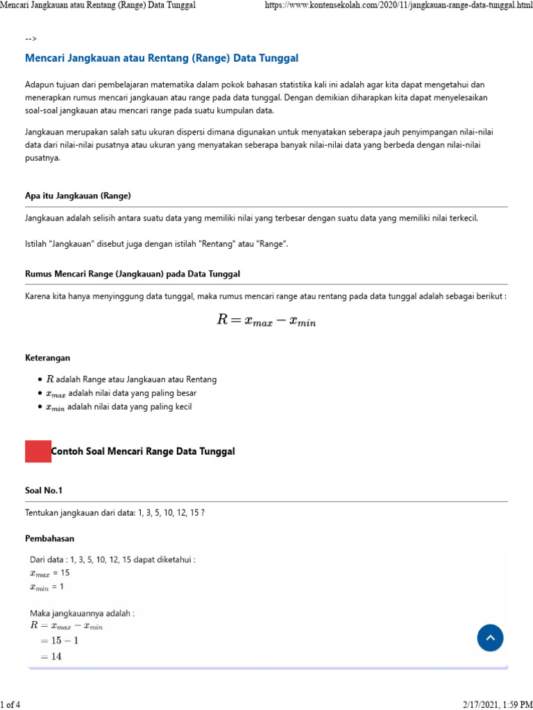 Mencari Jangkauan atau Rentang (Range) Data Tunggal | PDF