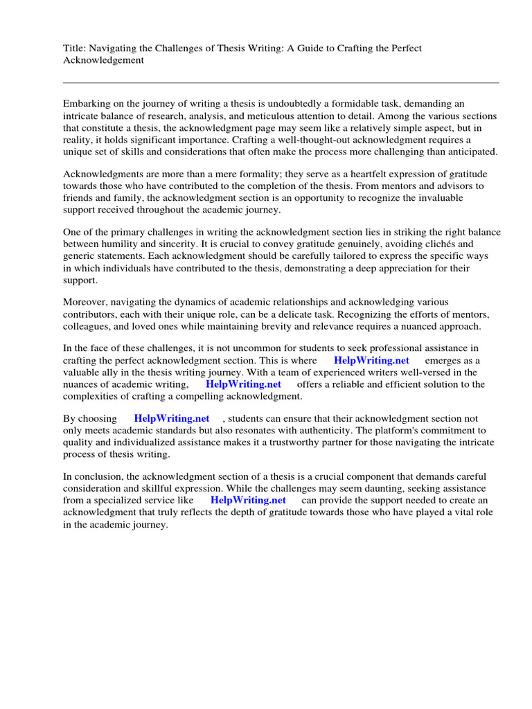 Thesis Format Acknowledgement | PDF