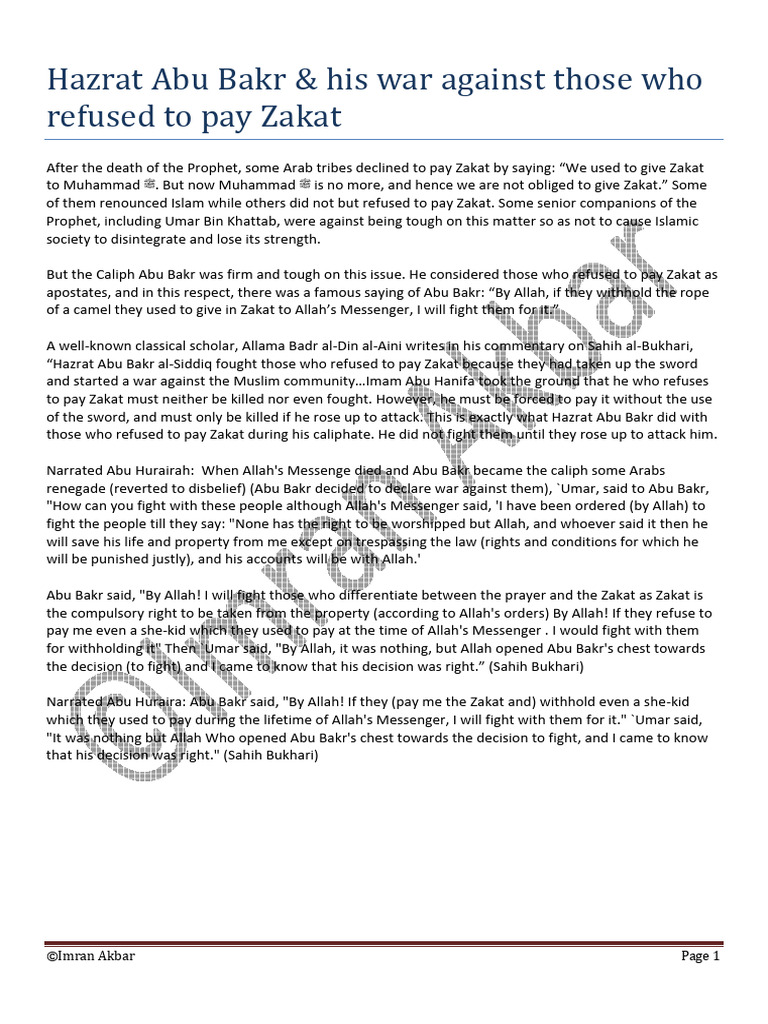 Caliphate of Hazrat Abu Bakr - Zakat Wars | PDF | Muhammad | Caliphate