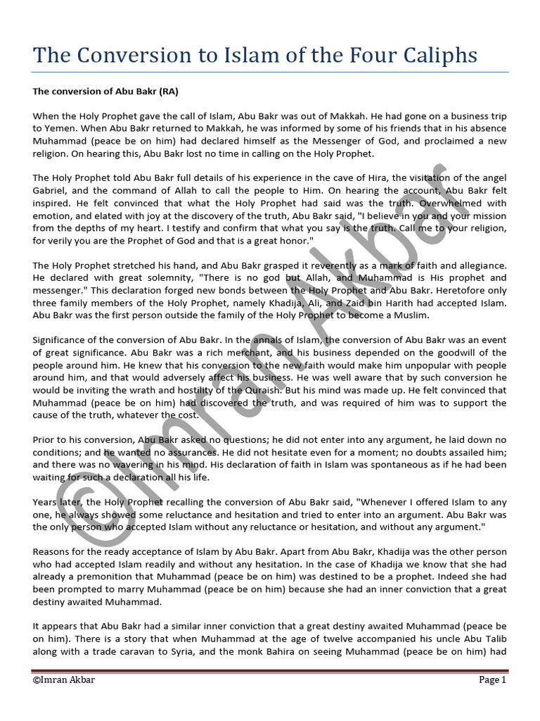The Conversion to Islam of the Four Caliphs | PDF