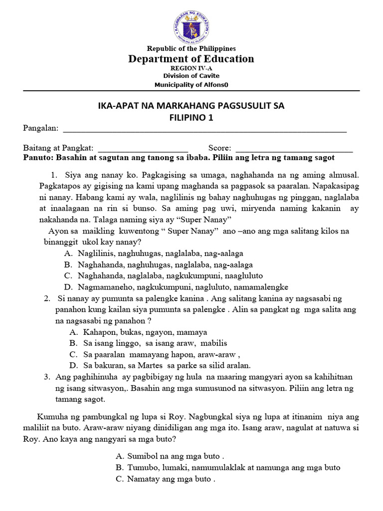 FILIPINO-IKA-APAT-NA-MARKAHANG-PAGSUSULIT | PDF