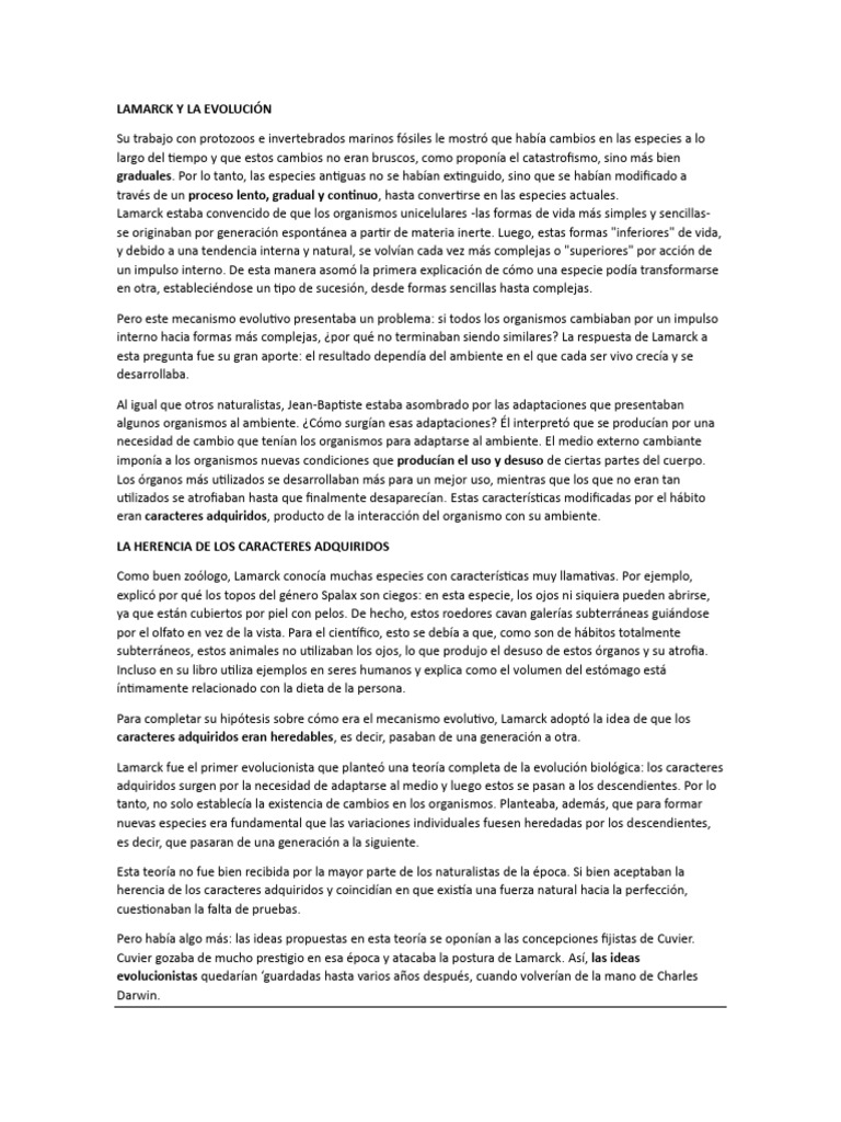 Lamarck y su Teoría de la Evolución | PDF | Evolución | Especies