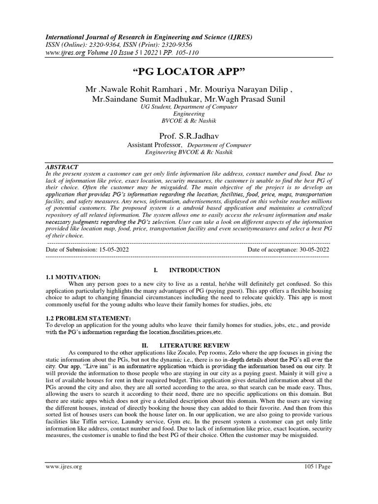 PG Locator App": MR .Nawale Rohit Ramhari, Mr. Mouriya Narayan Dilip ...