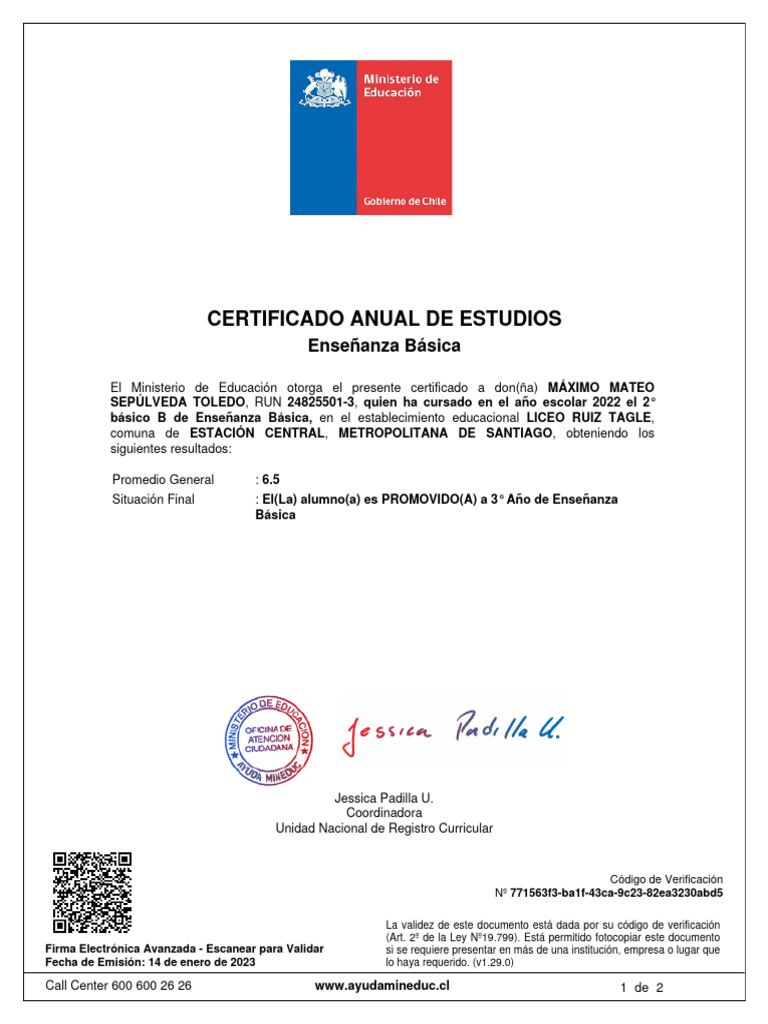 Certificado de Estudio | PDF | Educación primaria