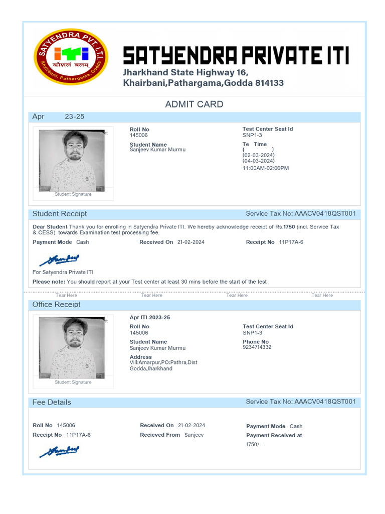 Admit Card Sample | PDF