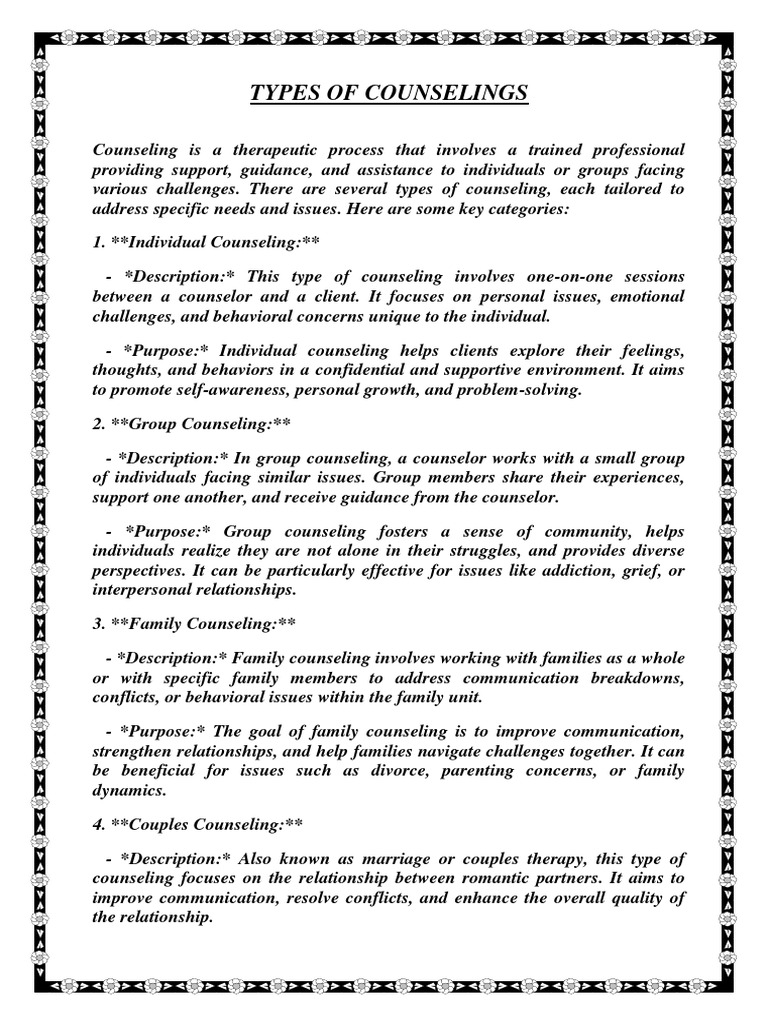 Types of Counselings | Download Free PDF | Psychotherapy | Grief Counseling
