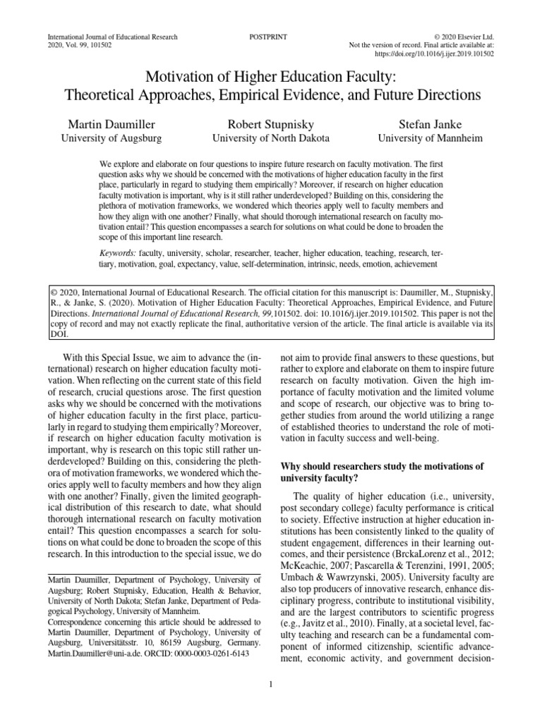 Faculty Motivation in Higher Education | PDF | Motivational | Motivation