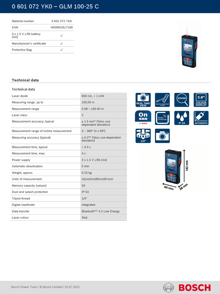 Telemeter Laser Bosch-Glm-100-25c | PDF | Technology & Engineering