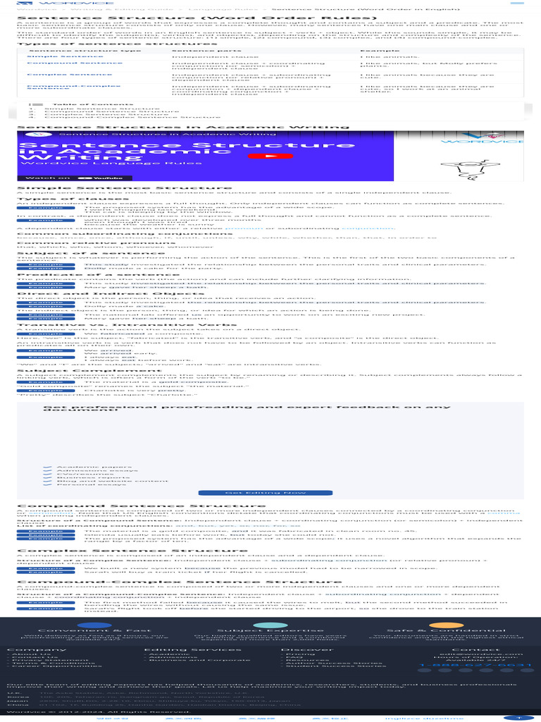 Sentence Structure (Word Order in English) - Wordvice | PDF