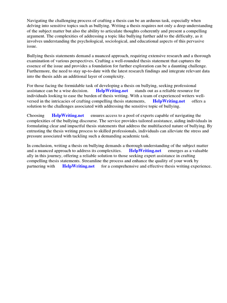 Bullying Thesis Statement Examples | PDF