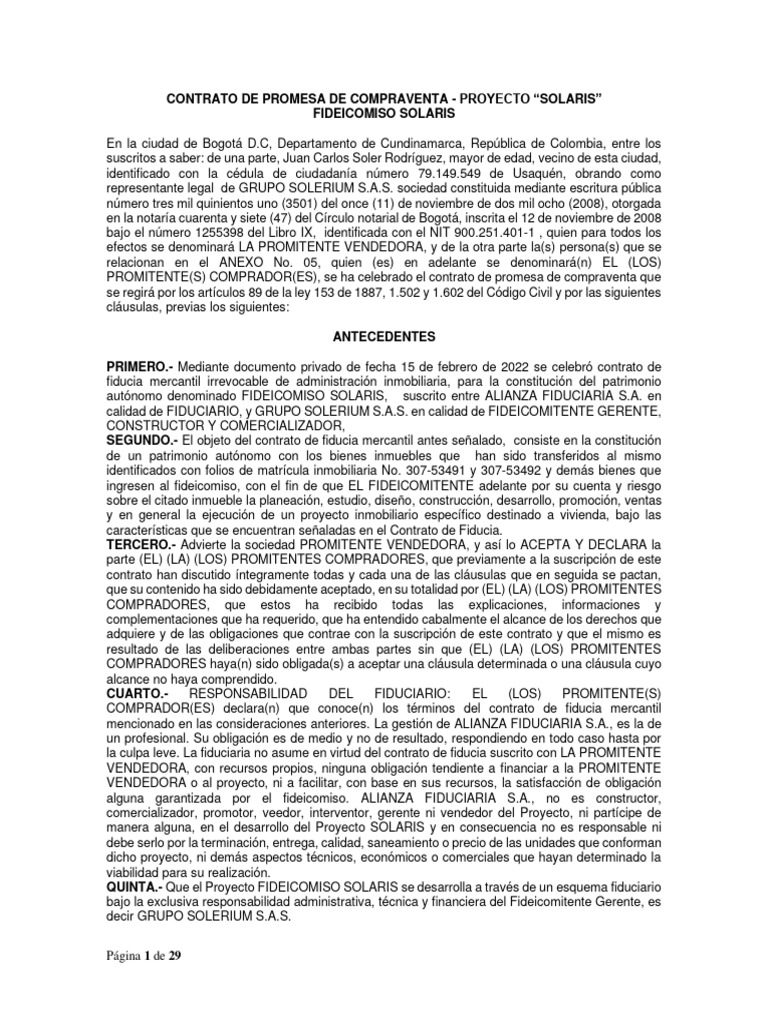 Modelo Promesa de Compraventa Solaris 11102023 | PDF | Ley de ...