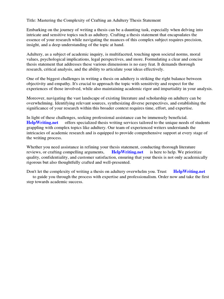 Adultery Thesis Statement Pdf Adultery Essays
