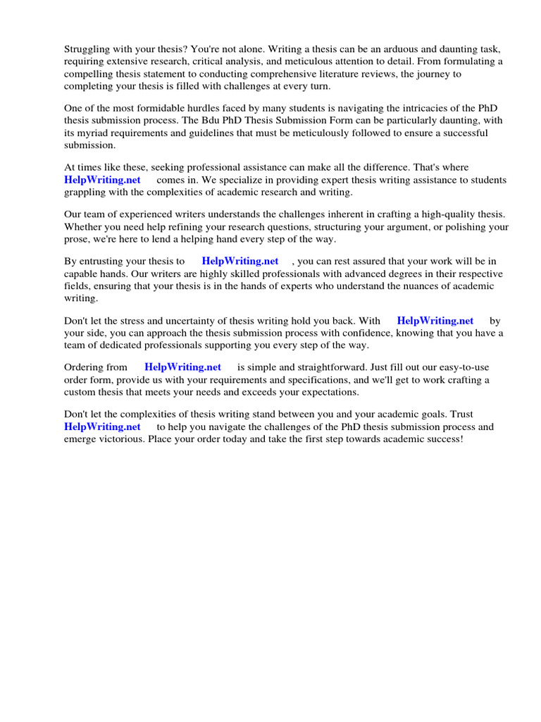 Bdu PHD Thesis Submission Form | PDF | Thesis | Doctor Of Philosophy