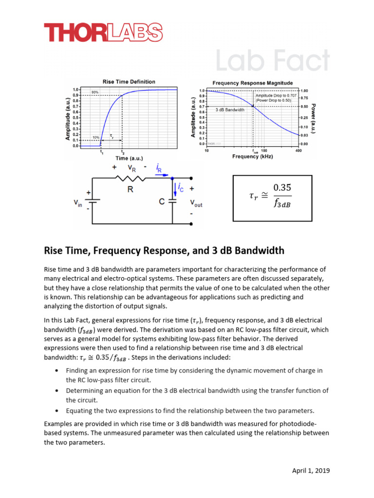Rise Time 3dB Bandwidth Relationship Lab Fact | PDF | Bandwidth (Signal Processing) | Amplitude