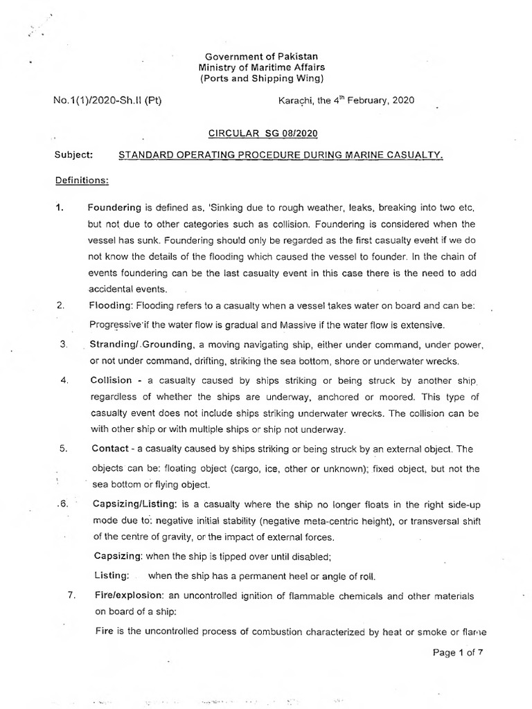 SOP For Marine Casuality | PDF | Ships | Fires