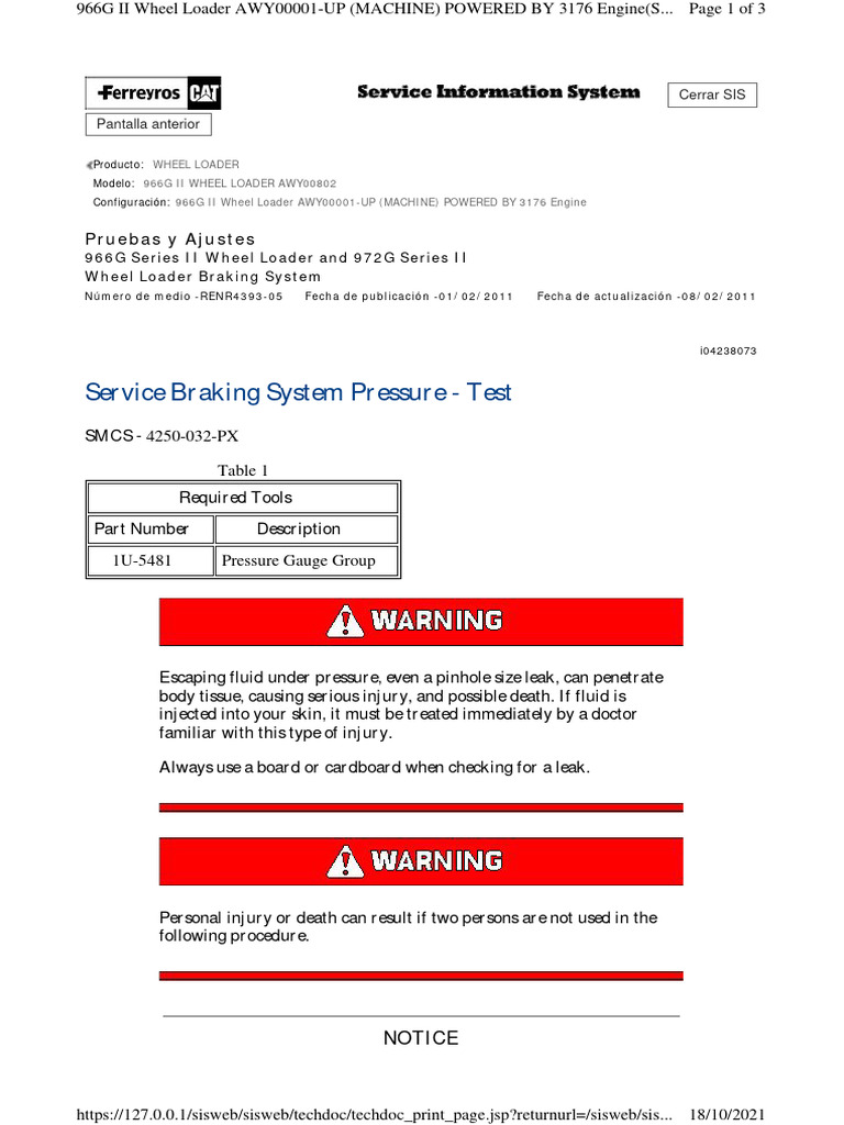 Service Braking System Pressure - Test | Download Free PDF | Brake ...