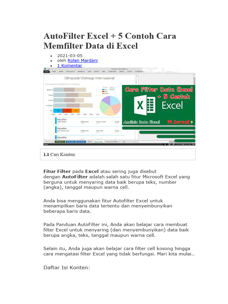 AutoFilter Excel + 5 Contoh Cara Memfilter Data Di Excel | PDF | Komputer